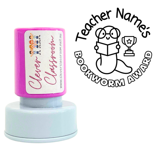 Bookworm Award Personalised Teacher Stamp 30mm round – Clever Classroom