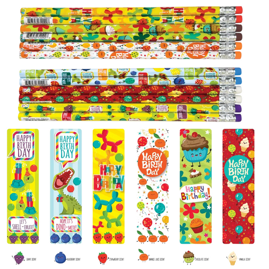Wacky Whiffs Birthday Scratch n Sniff Pencils and Bookmarks 36 Class P ...