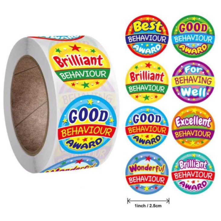 Best Behaviour Award Stickers 500 on a roll - Colourful Teacher Me...