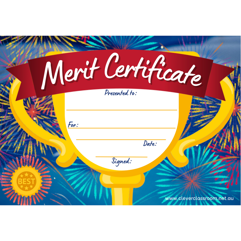 25 "Merit Certificate" Student Award Certificates