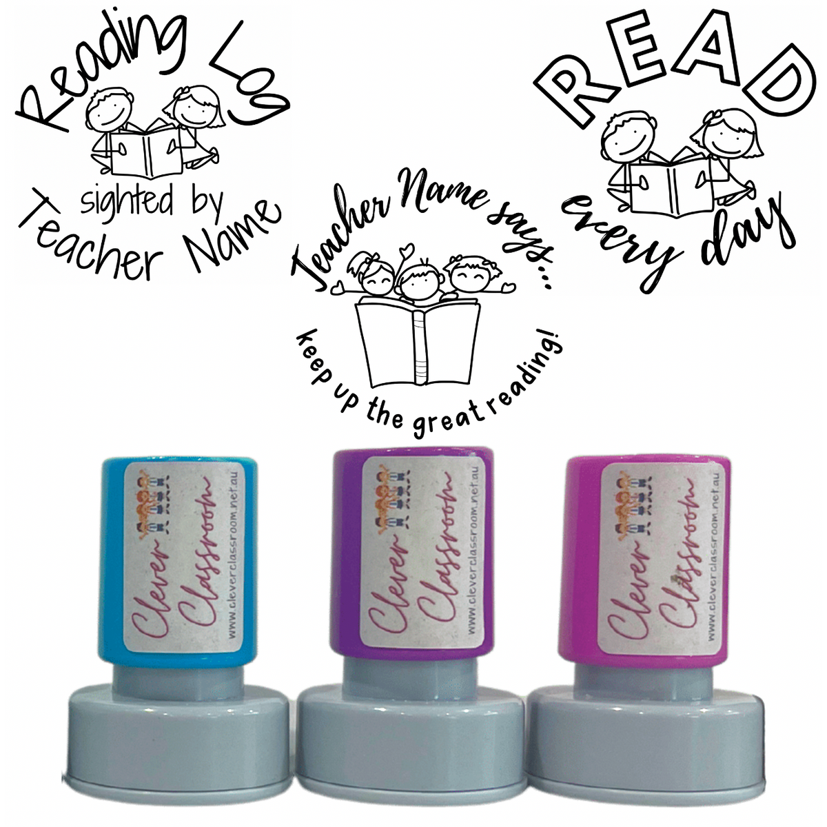 Stamp Set - 3 x Reading Teacher Stamps 30mm
