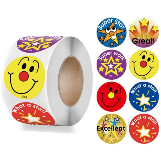 Super Star Award Stickers 500 on a roll - Colourful Teacher Merit...