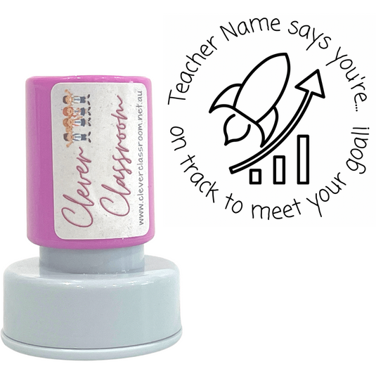 On Track to meet your Goal Personalised Teacher Stamp 30mm round ...