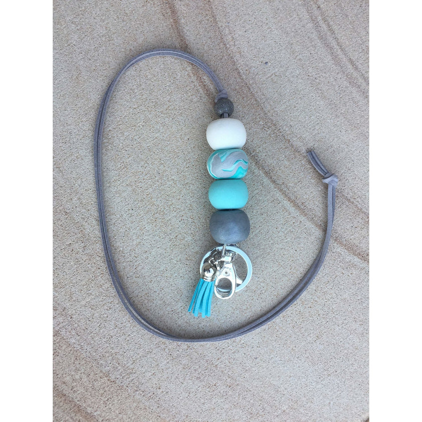 Tiffany Blue, Marble and Silver Marble Polymer Clay Lanyard